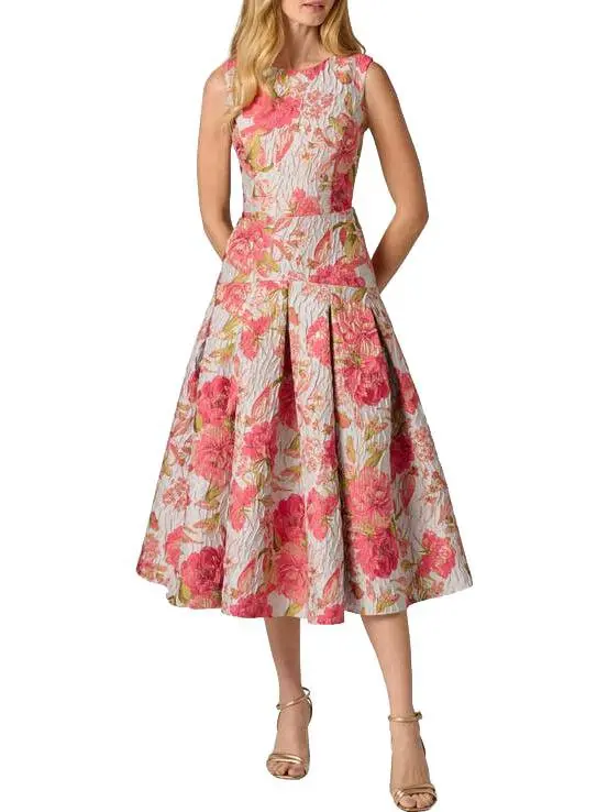 Adrianna Papell Floral Jacquard Fit & Flare Dress - Pink/blue Multi