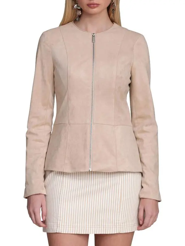 Bagatelle Faux Suede Peplum Jacket - Oat