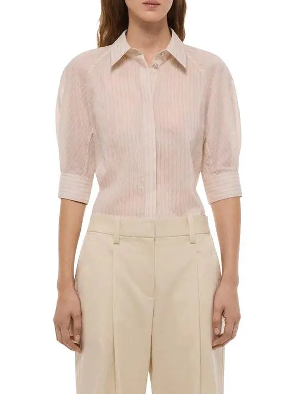 Helmut Lang Semi-sheer Stripe Crop Top - Ivory/beige