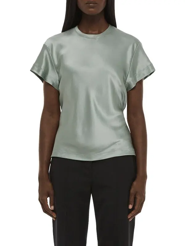 Helmut Lang Silk Satin Fitted Top - Green Tea