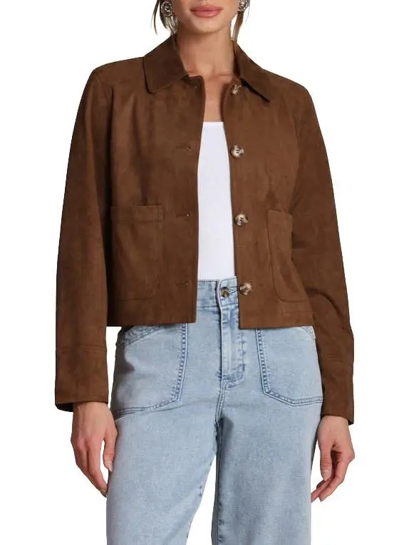 Bagatelle Faux Suede Cropped Jacket - Deep Toffee