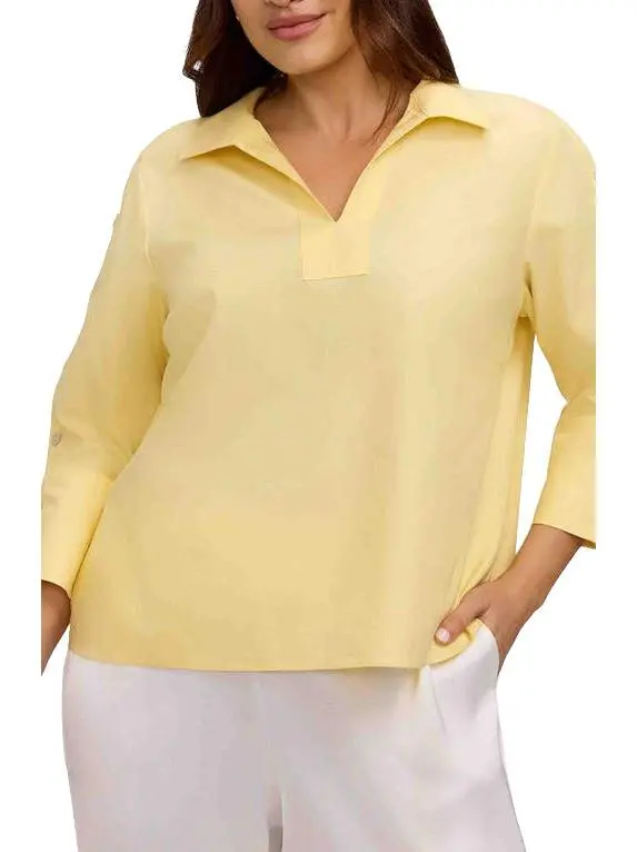 Foxcroft Lainey Button Accent Cotton Popover Top - Lemon Yellow