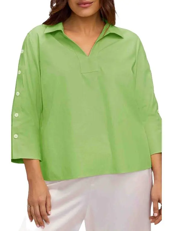 Foxcroft Lainey Button Accent Cotton Popover Top - Mojito Green
