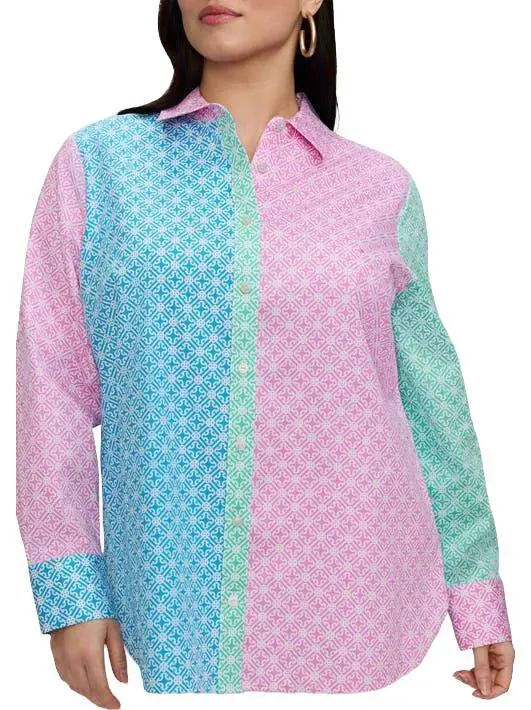 Foxcroft Meghan Geo Shirt - Pink/multi