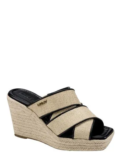 Dkny Platform Wedge Sandal - Natural/black