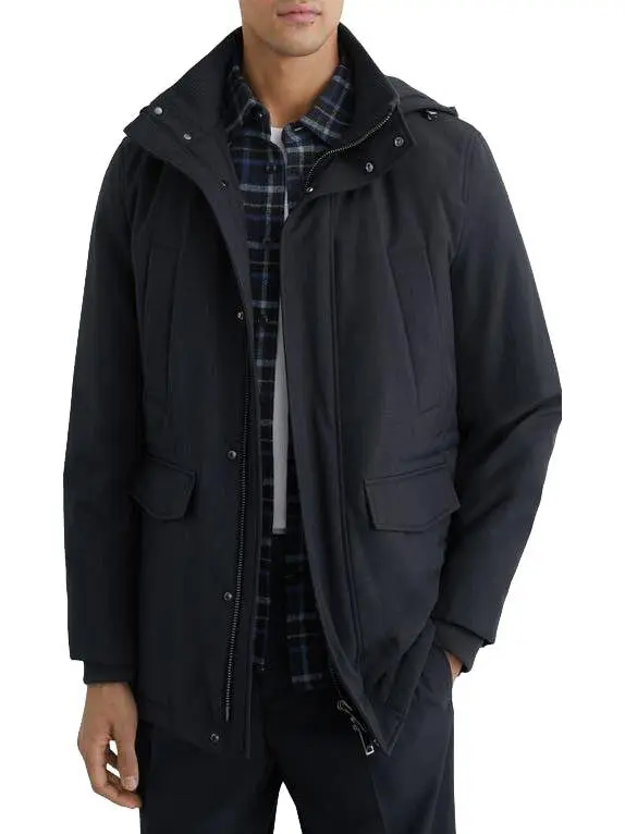 REISS Padded Coat With Removable Hood - Navy