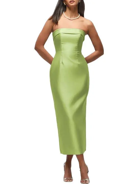 Alfred Sung Annabelle Bow Back Strapless Satin Column Dress - Mojito