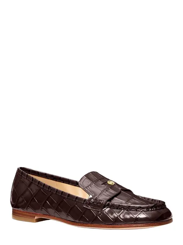 Michael Kors Jennings Crocodile Embossed Leather Loafer - Brown
