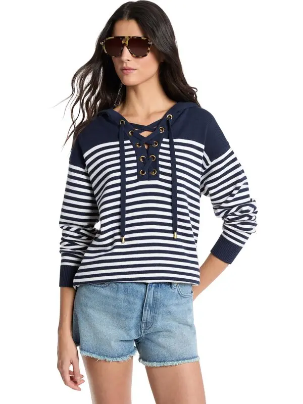 Michael Kors Striped Wool Lace-up Hoodie - Blue