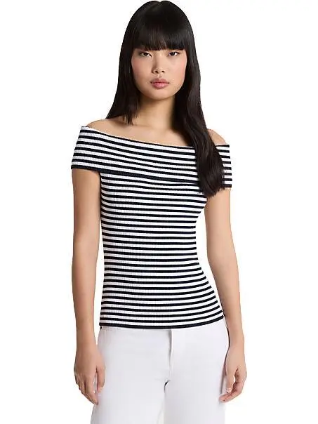Michael Kors Striped Off-the-shoulder Top - Blue