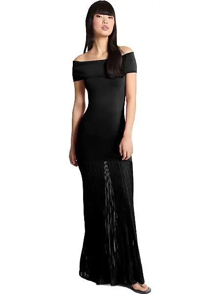Michael Kors Pleated Stretch Knit Off-the-shoulder Maxi Dress - Black