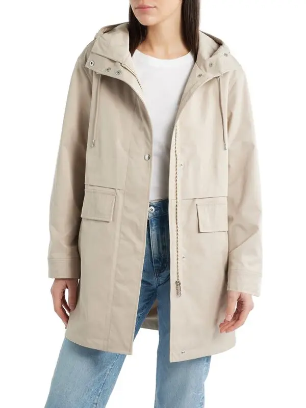 Sam Edelman Water Repellent Hooded Longline Jacket - Birch