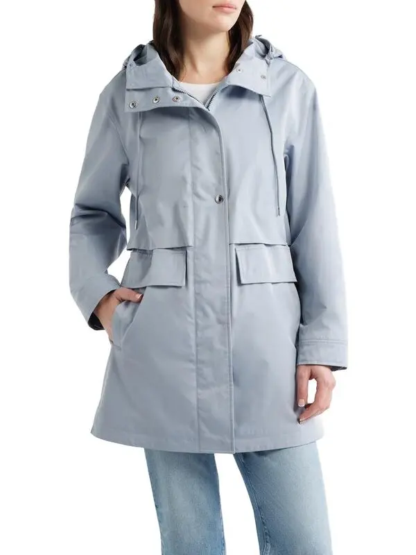 Sam Edelman Water Repellent Hooded Longline Jacket - Spring Blue