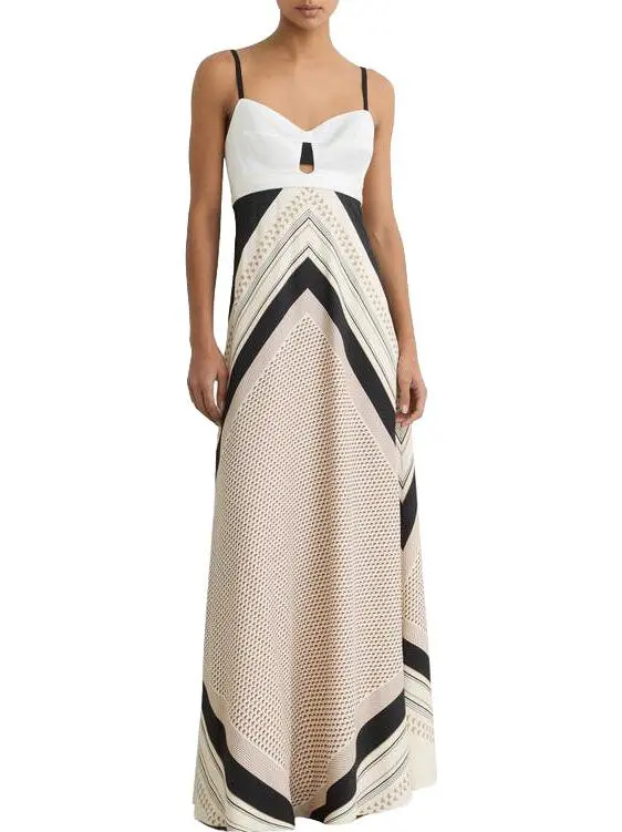 REISS Myra Print Tie-back Maxi Dress - Ivory/black