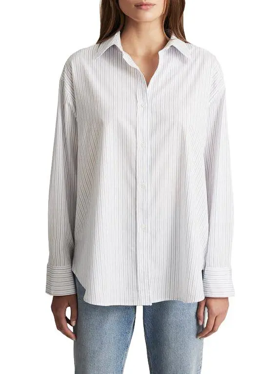 MAVI Stripe Oversize Cotton Shirt - Blue Grey Stripe