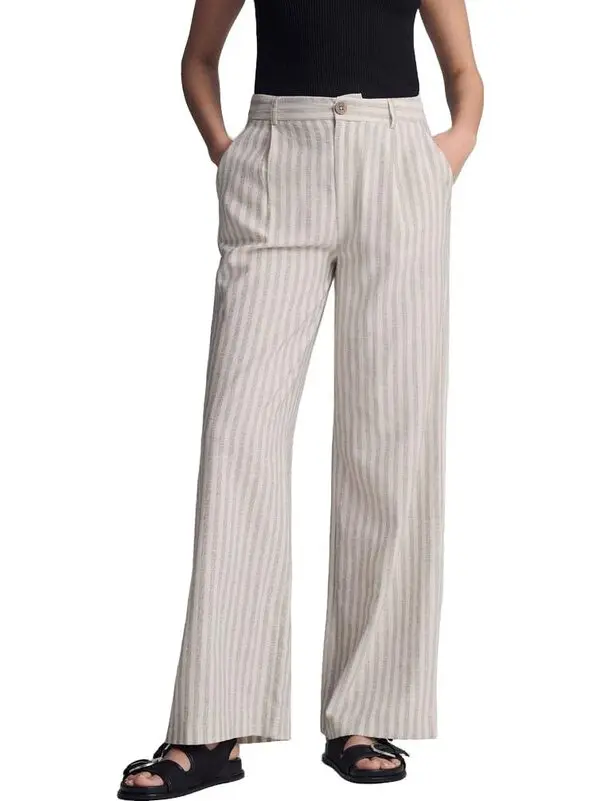 MAVI Pleated Stripe Wide Leg Pants - Ivory/black Stripe