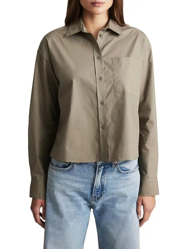 MAVI Crop Cotton Button-up Shirt - Khaki