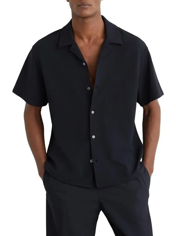 REISS Cedric Camp Shirt - Navy