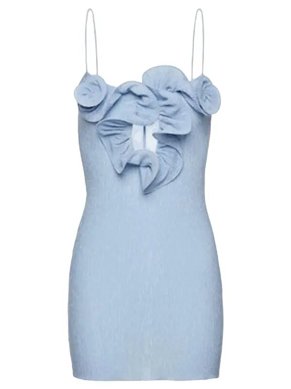 Magda Butrym Mini Crepe Dress With Floral Neckline - Blue
