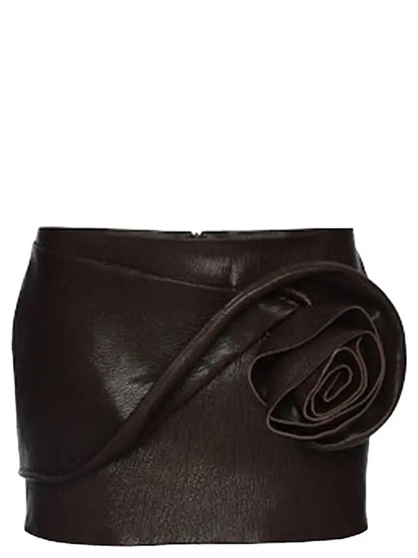 Magda Butrym Rose Detail Leather Mini Skirt - Brown