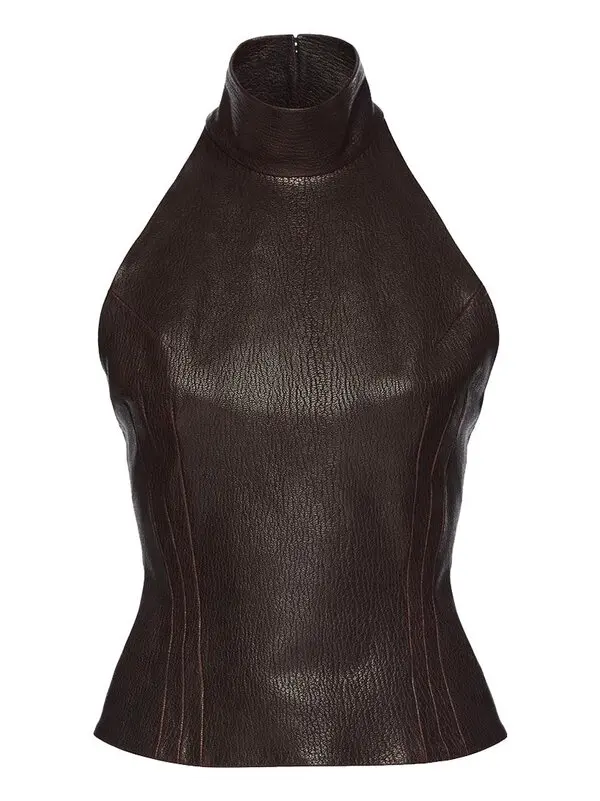 Magda Butrym Leather Halterneck Top - Brown