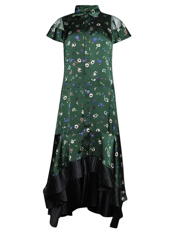 Sacai Floral Print Maxi Dress - Green