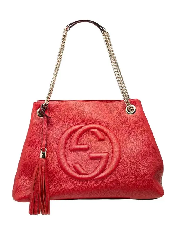 Gucci 2016-2026 Medium Leather Soho Chain Tote Bag - Red