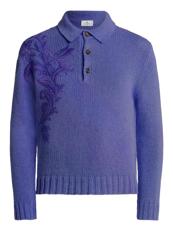 Etro Floral-embroidered Polo Shirt - Purple