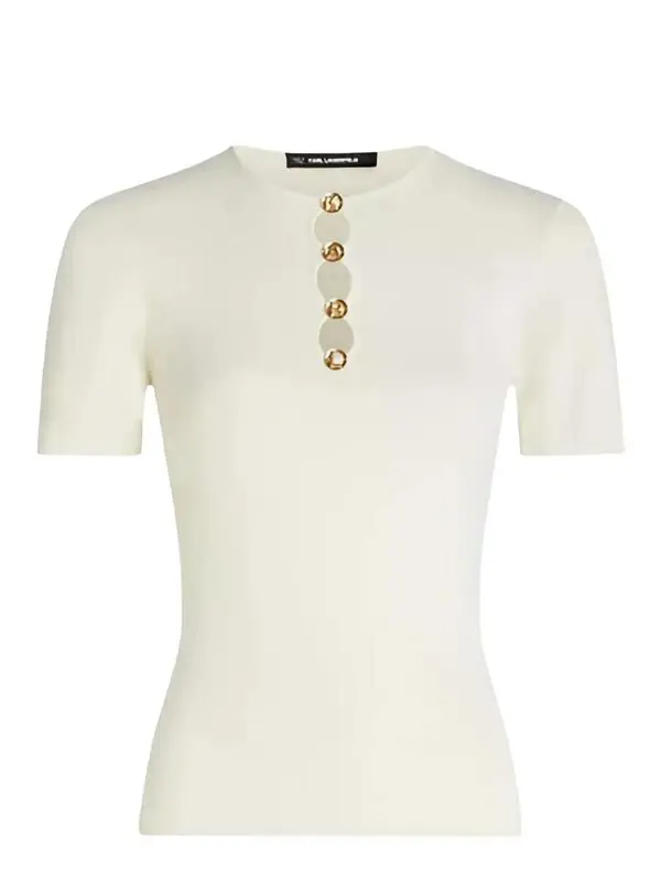 Karl Lagerfeld Button Knit Top - Neutrals