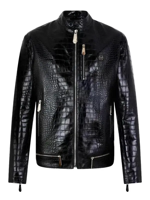 Philipp Plein Crocodile-print Leather Jacket - Black