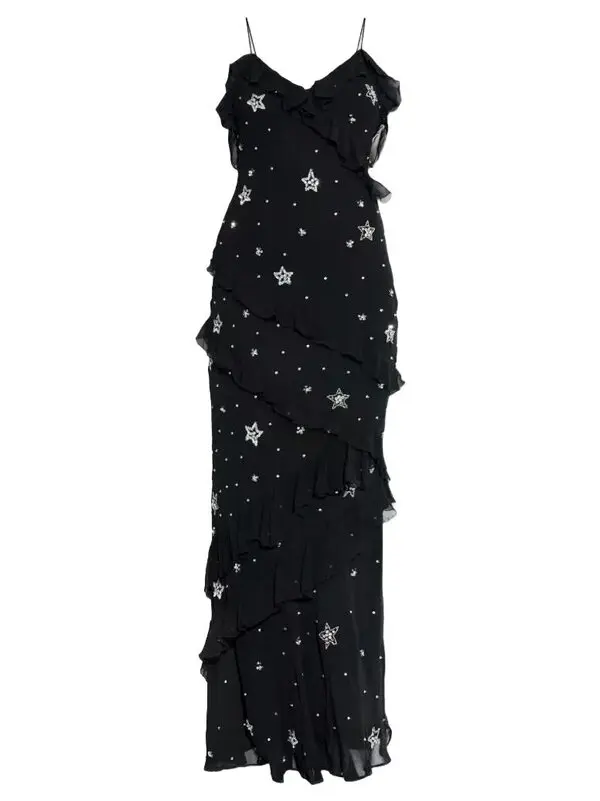 LoveShackFancy Rialto Ruffled Star-embellished Maxi Dress - Black