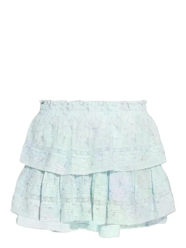 LoveShackFancy Floral-print Mini Skirt With Ruffle And Lace Trim - Blue