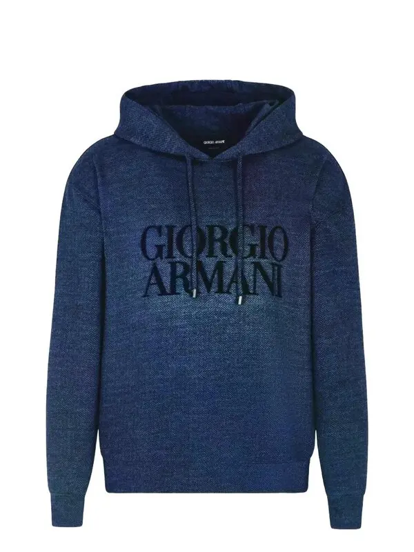 Giorgio Armani Logo Drawstring Hoodie - Blue