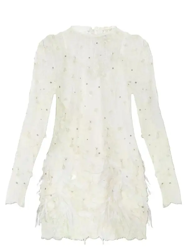 LoveShackFancy Alouetta Embellished Lace Mini Dress - White