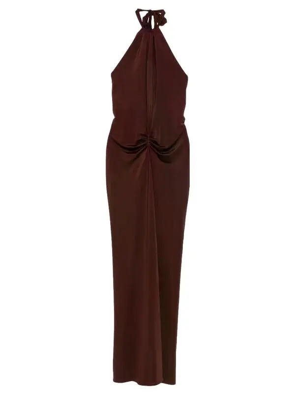 Raquel Diniz Gathered Halter Dress - Brown