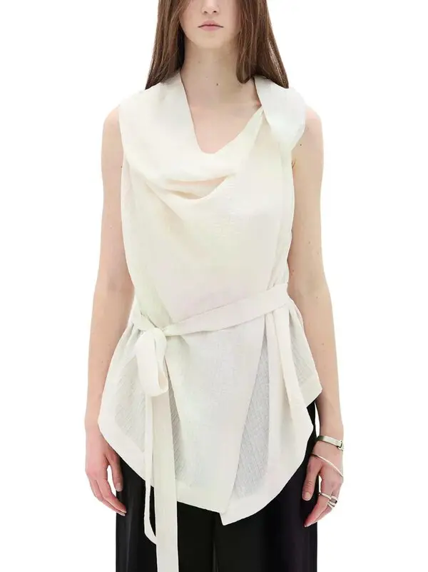 ANN DEMEULEMEESTER Asymmetric Waist-belt Blouse - Neutrals