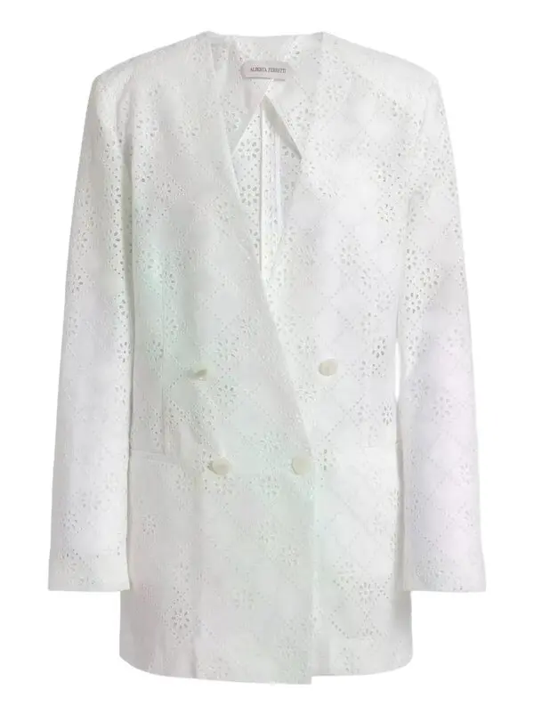 Alberta Ferretti Eyelet Double-breasted Blazer - White