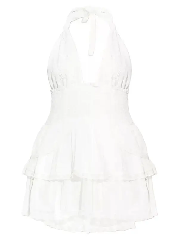 LoveShackFancy Tiered V-neck Mini Dress - White