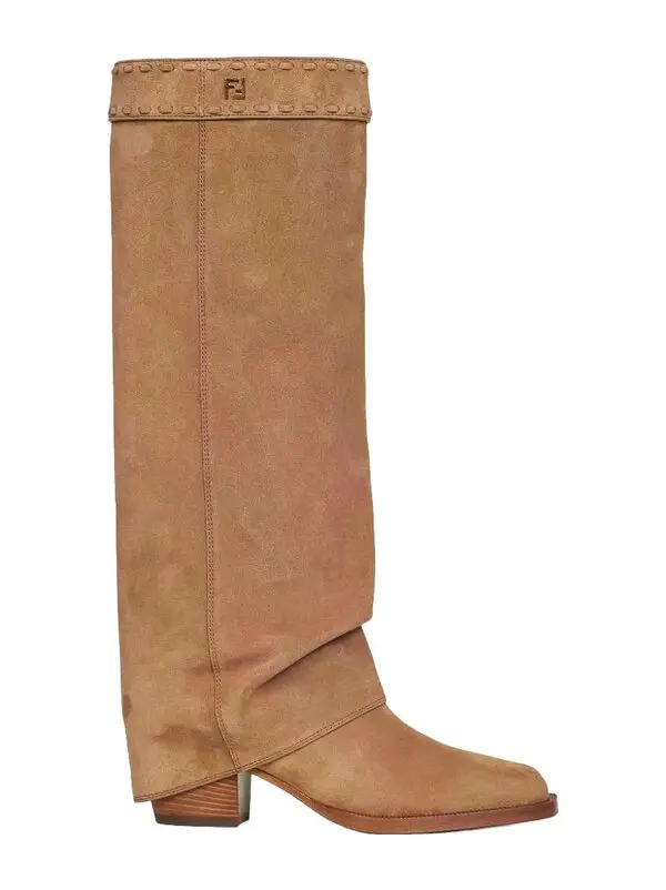 Fendi Minerva Ff-logo Knee Boots - Neutrals