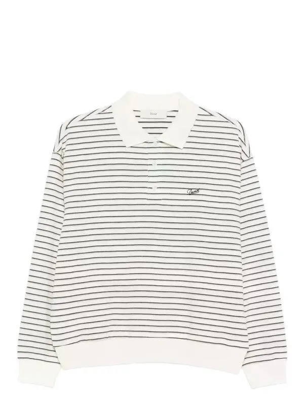 DUNST Striped Logo Polo Shirt - Neutrals