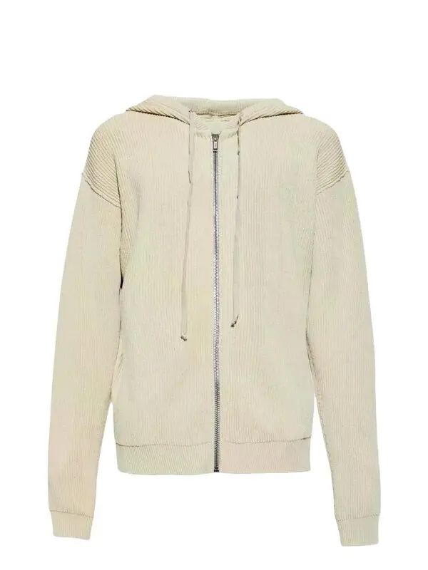 Rick Owens Zip-up Ribbed Knit Hoodie - Neutrals