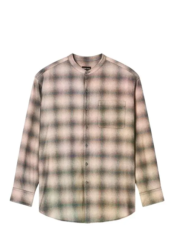 Giorgio Armani Collarless Check-print Shirt - Neutrals