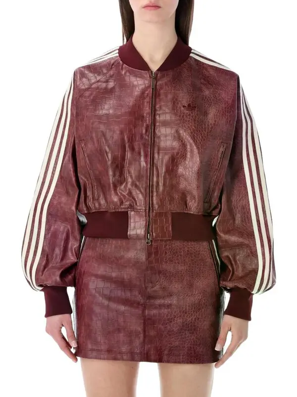 Adidas Crocodile-effect Stripe Bomber Jacket - Red