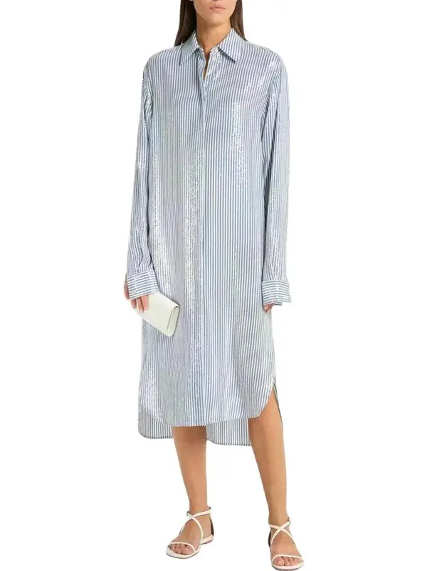 Michael Kors Metallic Striped Shirt Dress - Blue