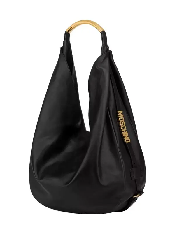 Moschino Large Leather Shoulder Bag With Top Handle - Black