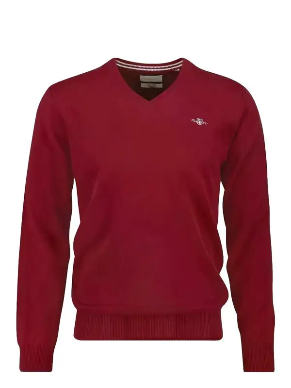 Gant V-neck Sweater With Logo Embroidery - Red
