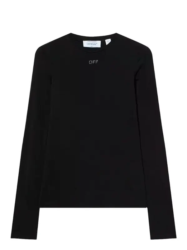 Off-White Crystal Embellished Crewneck Top - Black