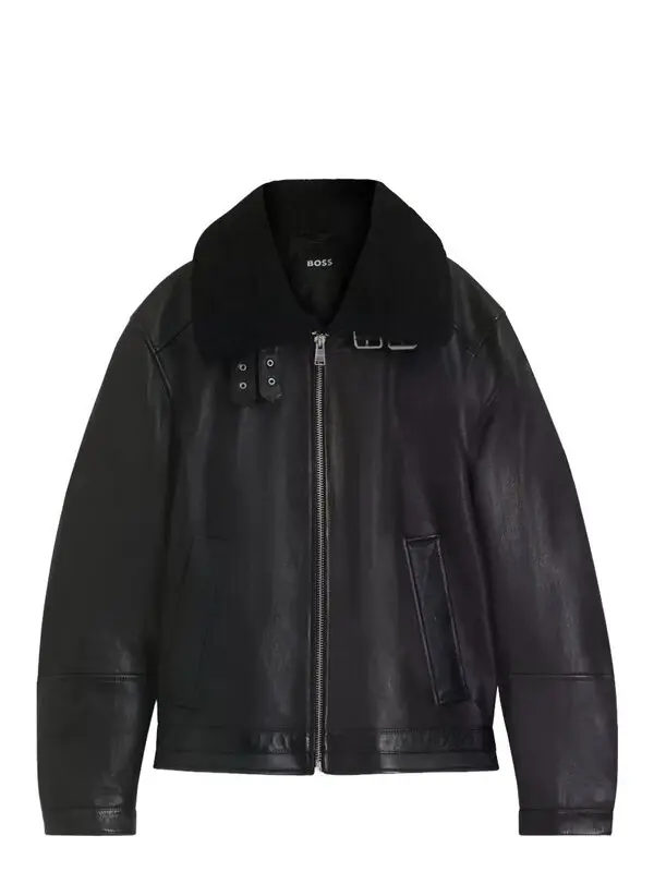 BOSS Zip-fastening Jacket With Shearling Collar - Black