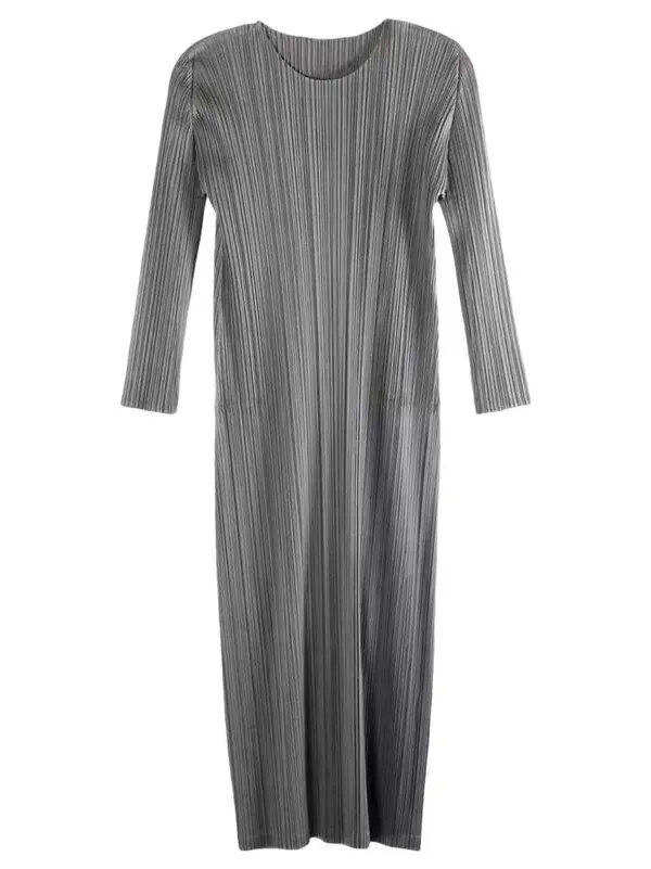 Issey Miyake Pleated Long Sleeve Dress - Grey