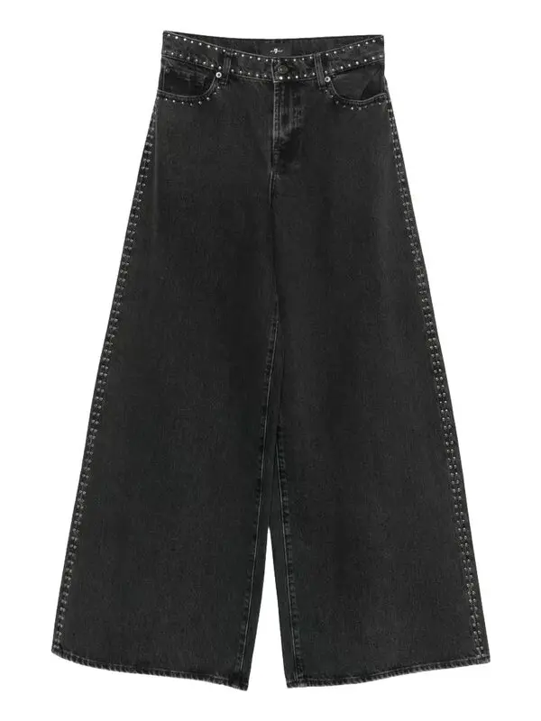 7 For All Mankind Marie Studded Wide-leg Jeans - Grey